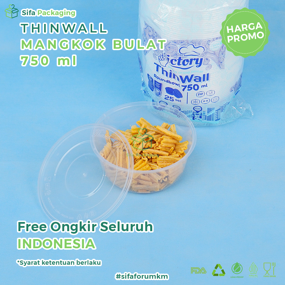 Jual Thinwall Mangkok Bulat + Tutup 750ml Round Bowl Wadah Plastik ...