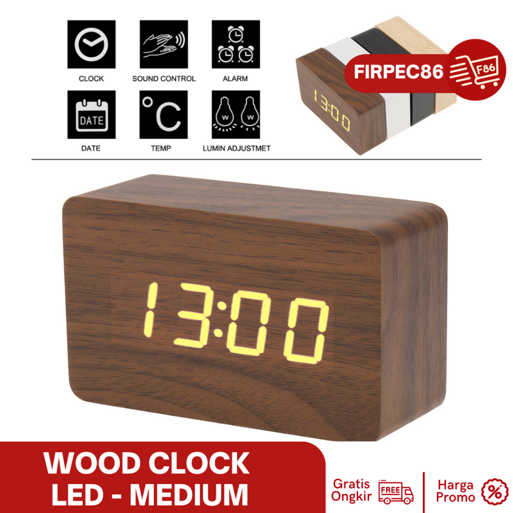 Jual Jam Digital Meja Motif Kayu Led Weker / Desain Size Mini Motif ...