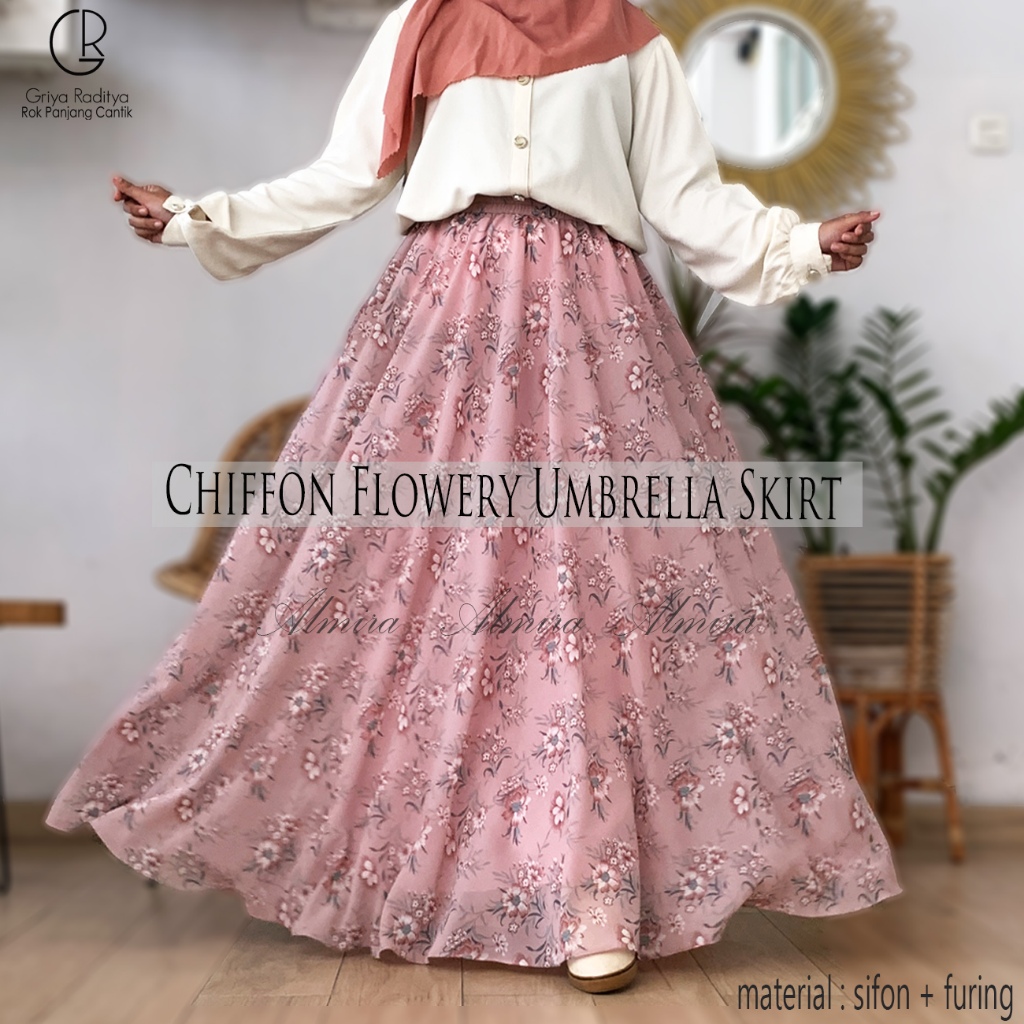 Jual Rok Panjang Wanita Payung Muslimah Sifon Flowery Chiffon Umbrella ...