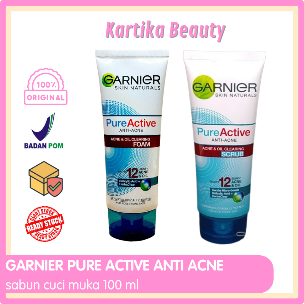 Jual GARNIER PURE ACTIVE ANTI ACNE AND OIL CLEARING FOAM / SCRUB UKURAN ...