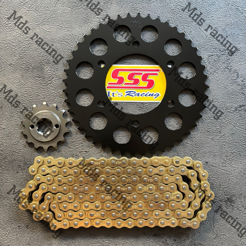 Jual Gear Set Gir Paket SSS 415H Tipis STEEL BLACK Ninja150R/SS, NinjaRR Plus Rantai Gold polos ...