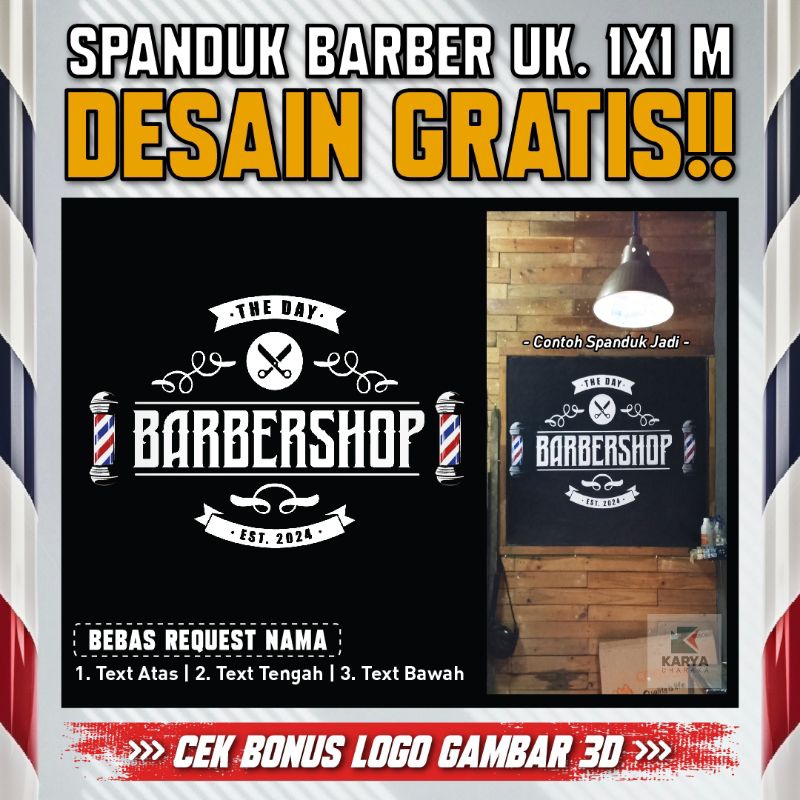 Jual Spanduk Logo Custom Barbershop Pangkas Ukuran 1x1 m - Banner Usaha ...