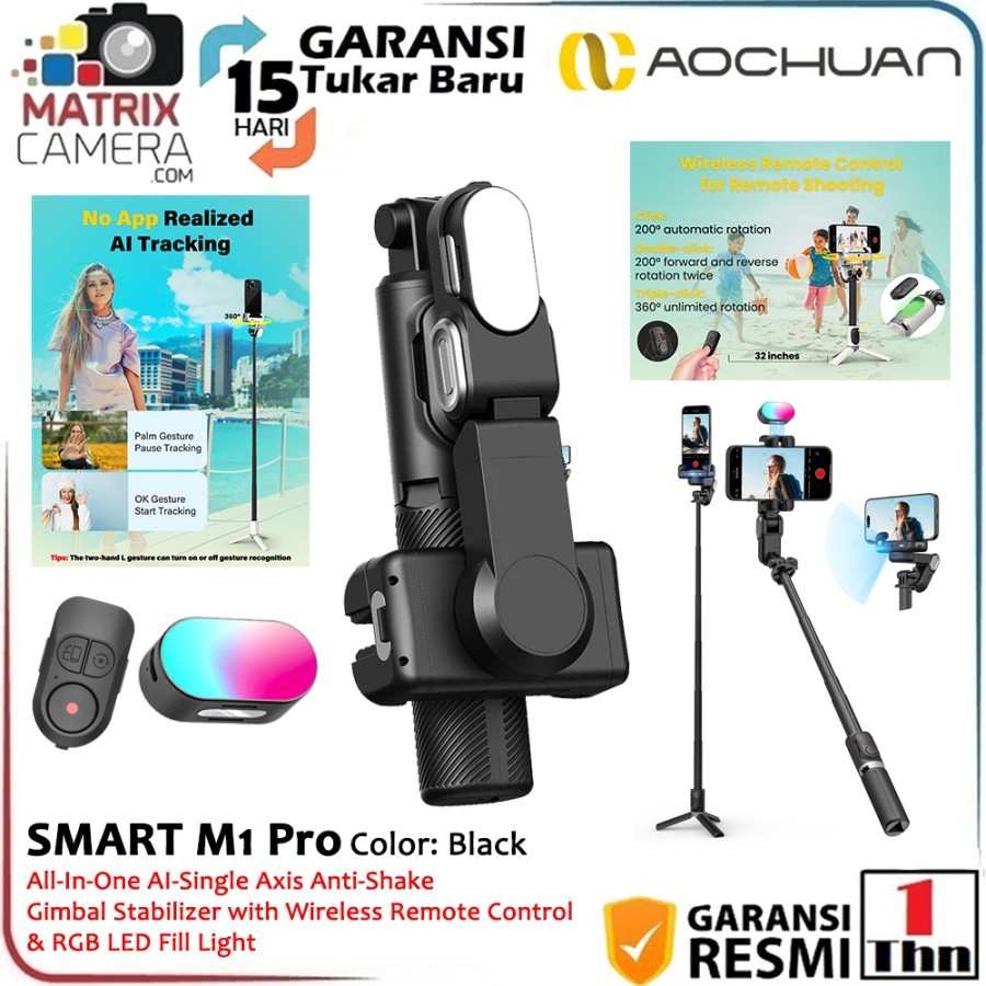 Jual Aochuan Smart M1 Pro All in One AI-Single Axis Gimbal Stabilizer Tripod for Smartphone ...