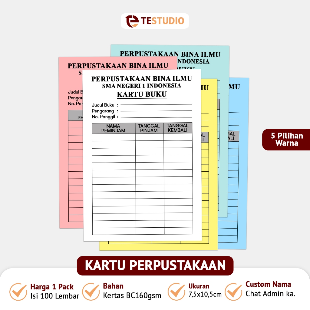 Jual TeStudio - Kartu Peminjaman Buku Perpustakaan - Kartu Perpustakaan ...