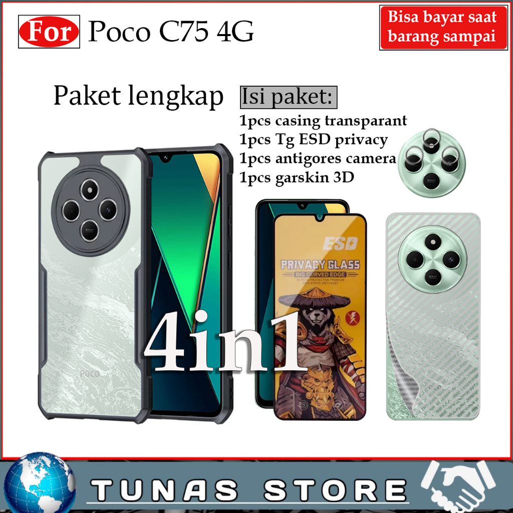 Jual PAKET 4in1 Case Xiaomi poco C75 4G Antigores privacy Soft Case ...