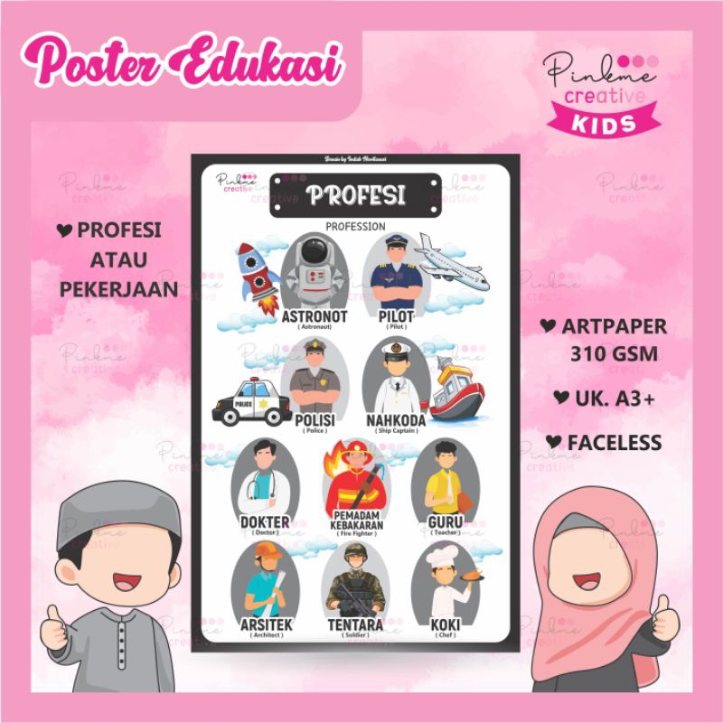 Jual POSTER EDUKASI ANAK PROFESI PEKERJAAN FACELESS ISLAMI | Shopee Indonesia
