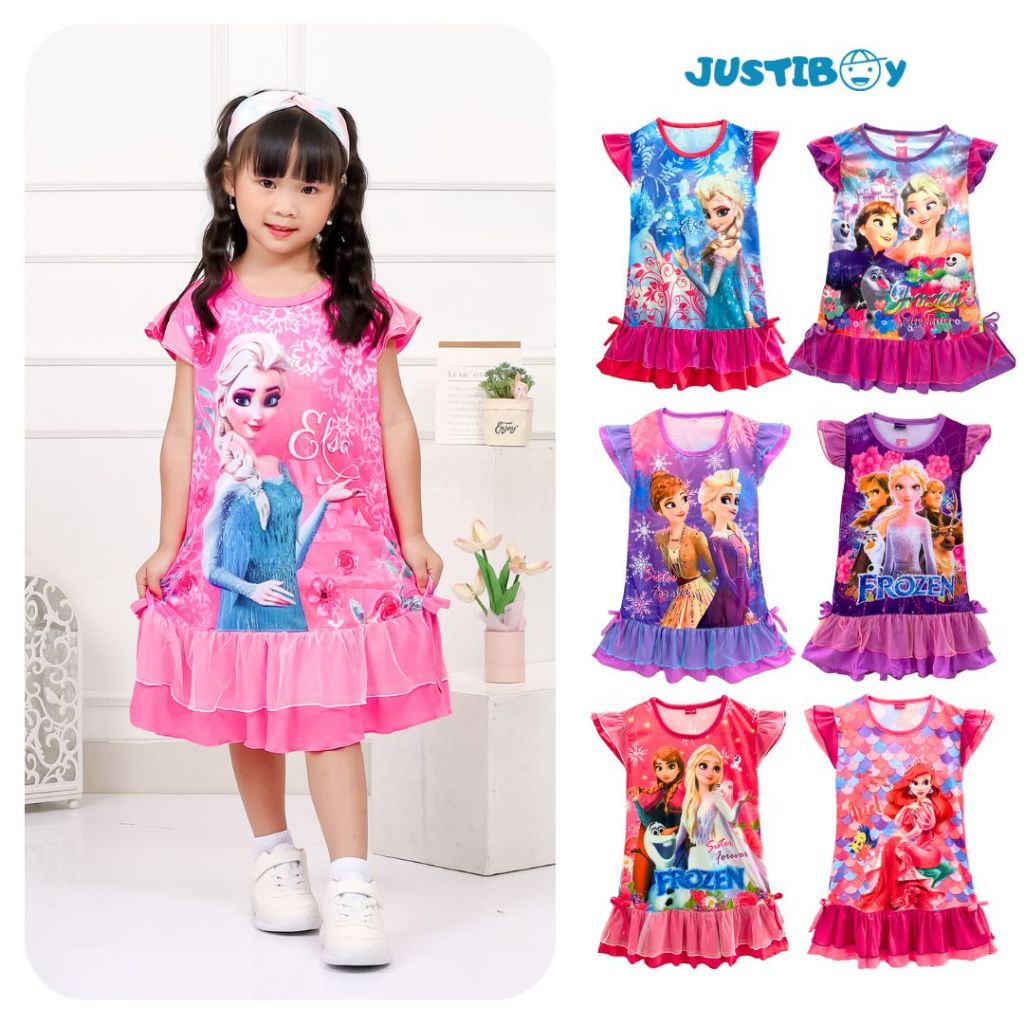 Jual Dress Anak Perempuan Frozen Lengan Ruffle / Daster Anak Cewe Elsa ...