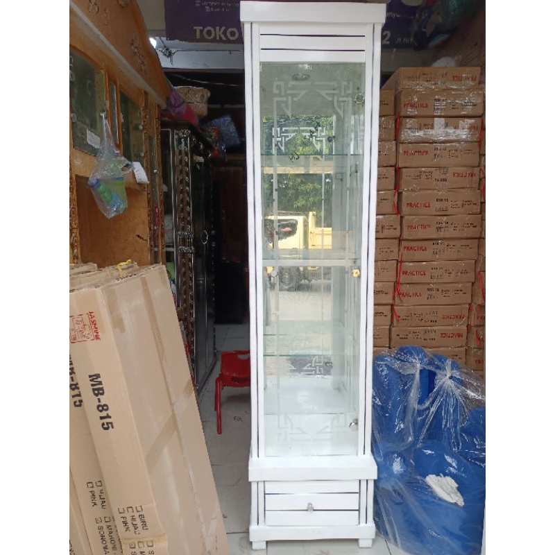 Jual lemari Bupet pajangan sudut pintu 1 laci kaca kaki kayu kaca ...