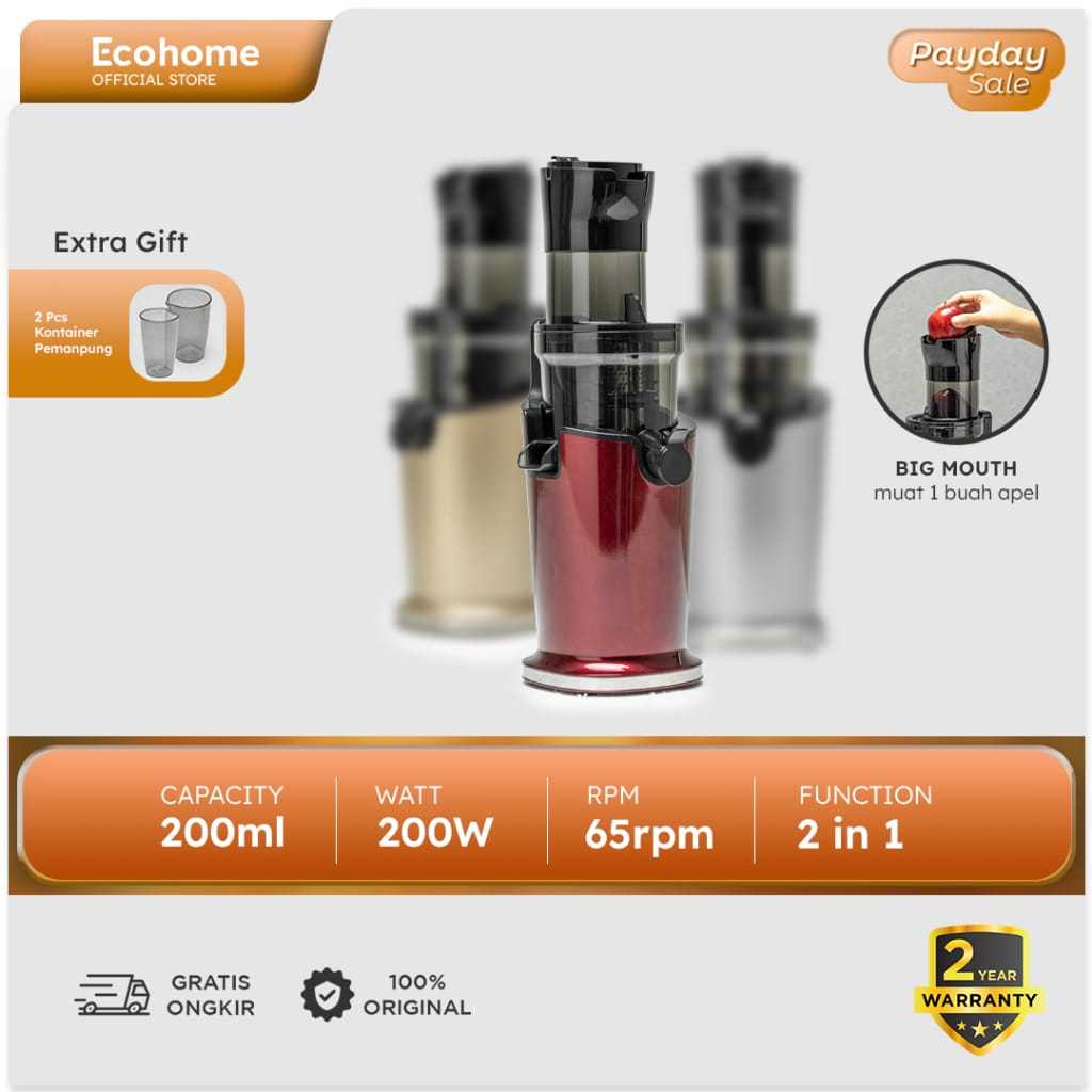Jual ECOHOME Slow Juicer ESJ999 2 in 1 Function Pengekstrak Buah Tanpa ...