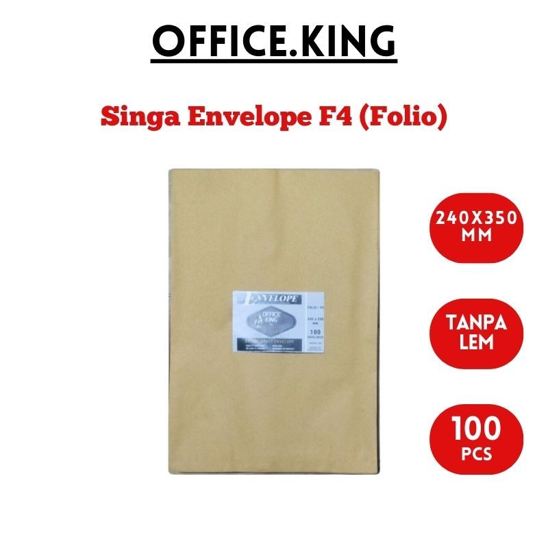 Jual AMPLOP COKLAT ENVELOPE F4 FOLIO 240X350MM ISI 100 OFFICE KING BY SINGA | Shopee Indonesia