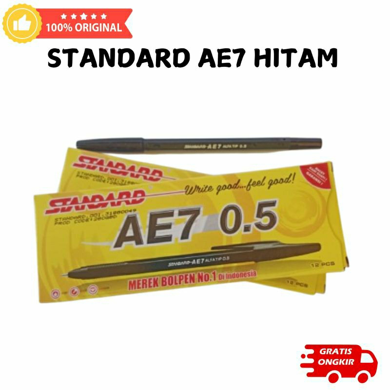 Jual Pulpen Standard AE7 0.5 Warna Hitam Varian 6/12 Pcs / 1 Pack | Shopee Indonesia