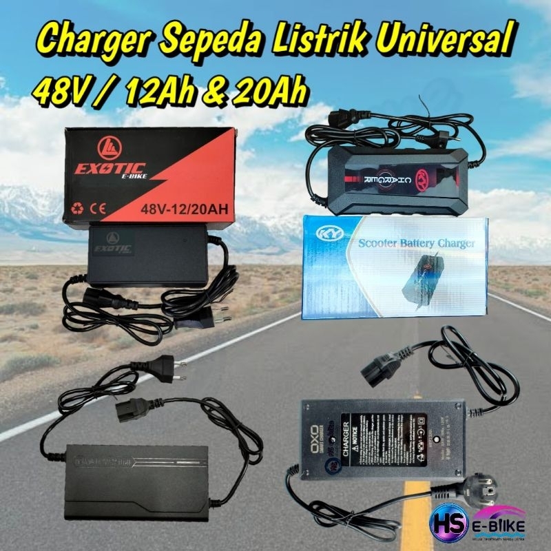 Jual CHARGER SEPEDA LISTRIK UNIVERSAL EXOTIC/ KS / KY / OxO - ORI 48V 12Ah/20AH | Shopee Indonesia