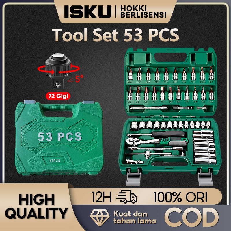 Jual ISKU Kunci Shock Set Kunci Mata Sok 53 PCS Set Socket (1/4 ") Full TOOL KIT Alat Perbaikan ...