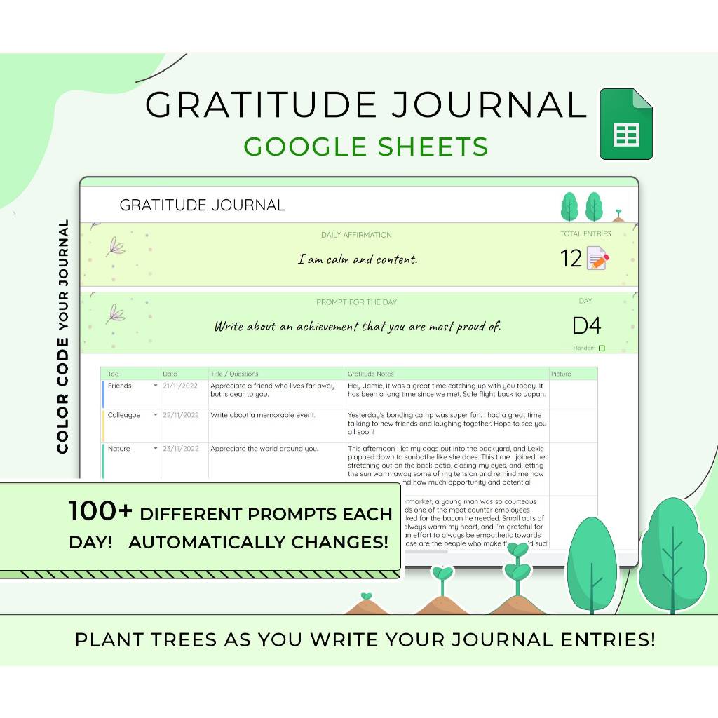 Jual Digital Gratitude Journal, 100+ Journal Prompts, Mindfulness ...