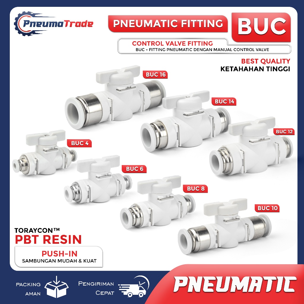 Jual Stop Kran Push In Katup Selang Pneumatic Keran Plug In Fitting BUC ...