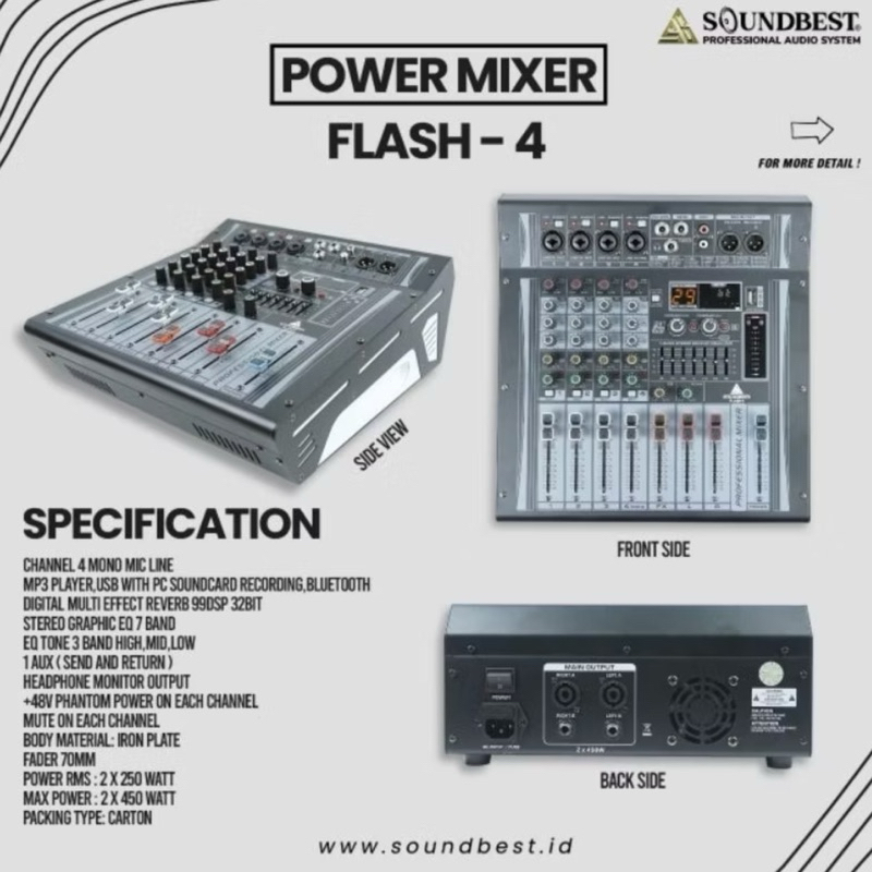 Jual Power Mixer Soundbest Flash 4 Original 4 Channel Bluetooth flash4 | Shopee Indonesia
