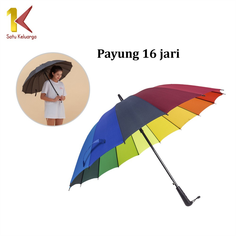 Jual Satu Keluarga Payung 16 Jari Polos Buka Otomatis Gagang Lurus ...