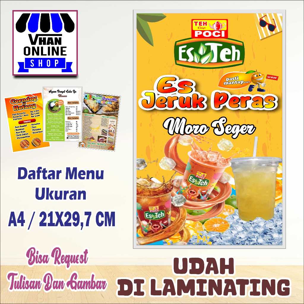 Jual Cetak Poster Daftar menu Jualan Es Teh Poci Design Cerah | Shopee ...