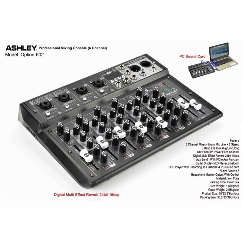 Jual Mixer Ashley Option 602 Original 6 Channel Bluetooth - PC Soundcard | Shopee Indonesia