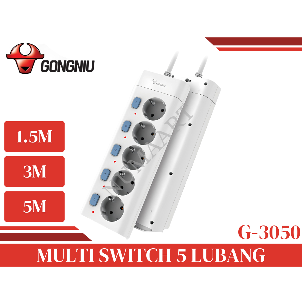 Jual GONGNIU GONEO G3050 / STOP KONTAK MULTI SWITCH SAKLAR ONOFF 5 LUBANG 1.5M/3/5 TERMINAL ...