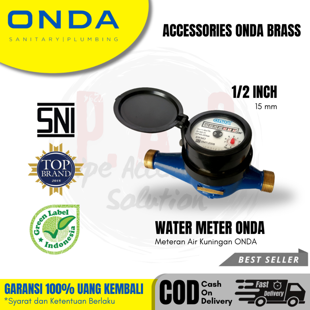 Jual Water Meter ONDA Brass 1/2 inch / Meteran Air PDAM Kuningan 1/2 inch | Shopee Indonesia