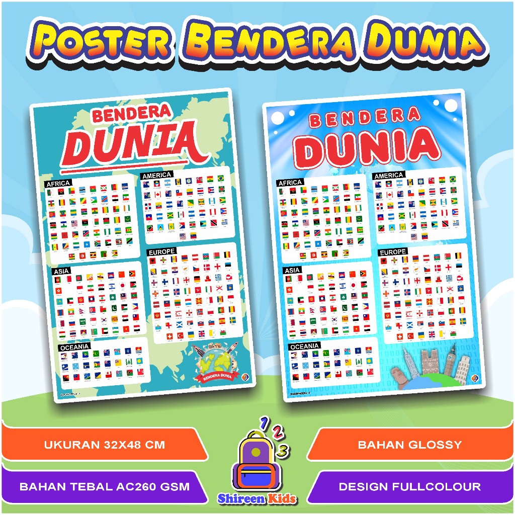 Jual Poster Bendera Dunia / Poster Edukasi Anak - Poster Belajar ...