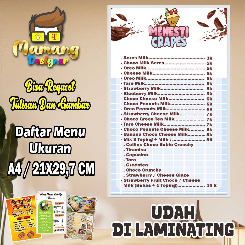 Jual Cetak Poster Daftar Menu Crepes Aneka Rasa Keren | Shopee Indonesia