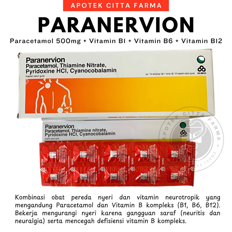 Jual PARANERVION Per 1 Strip @ 10 Kaplet Salut Gula - Suplemen Vitamin ...