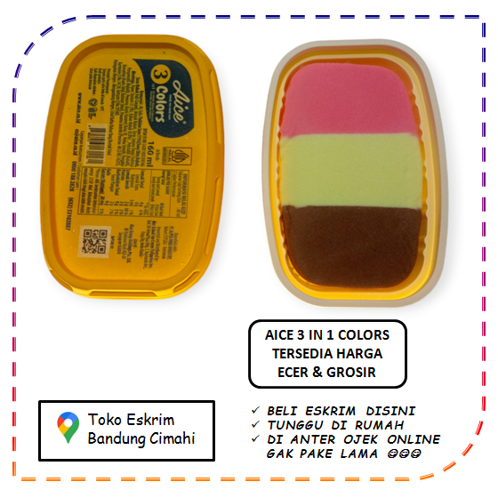 Jual Es Krim Ice Cream Eskrim Aice Cup Kuning Neopolitan 3 in 1 Colors Coklat Vanilla Strawberry ...