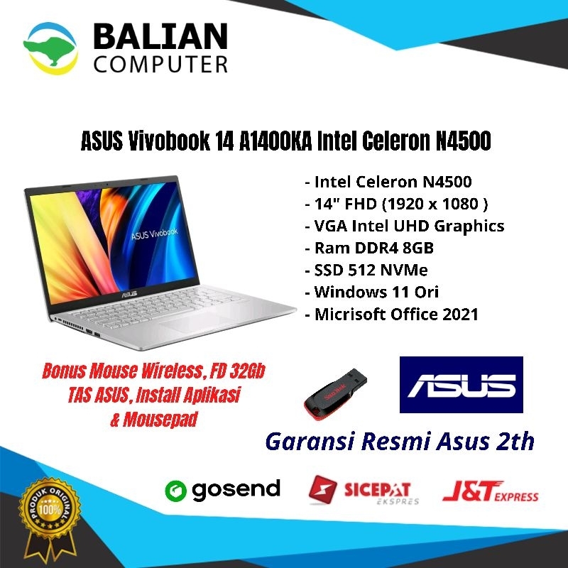 Jual Asus Vivobook 14 A1400KA Intel N4500 Ram 8GB SSD 512GB Windows 11 ...