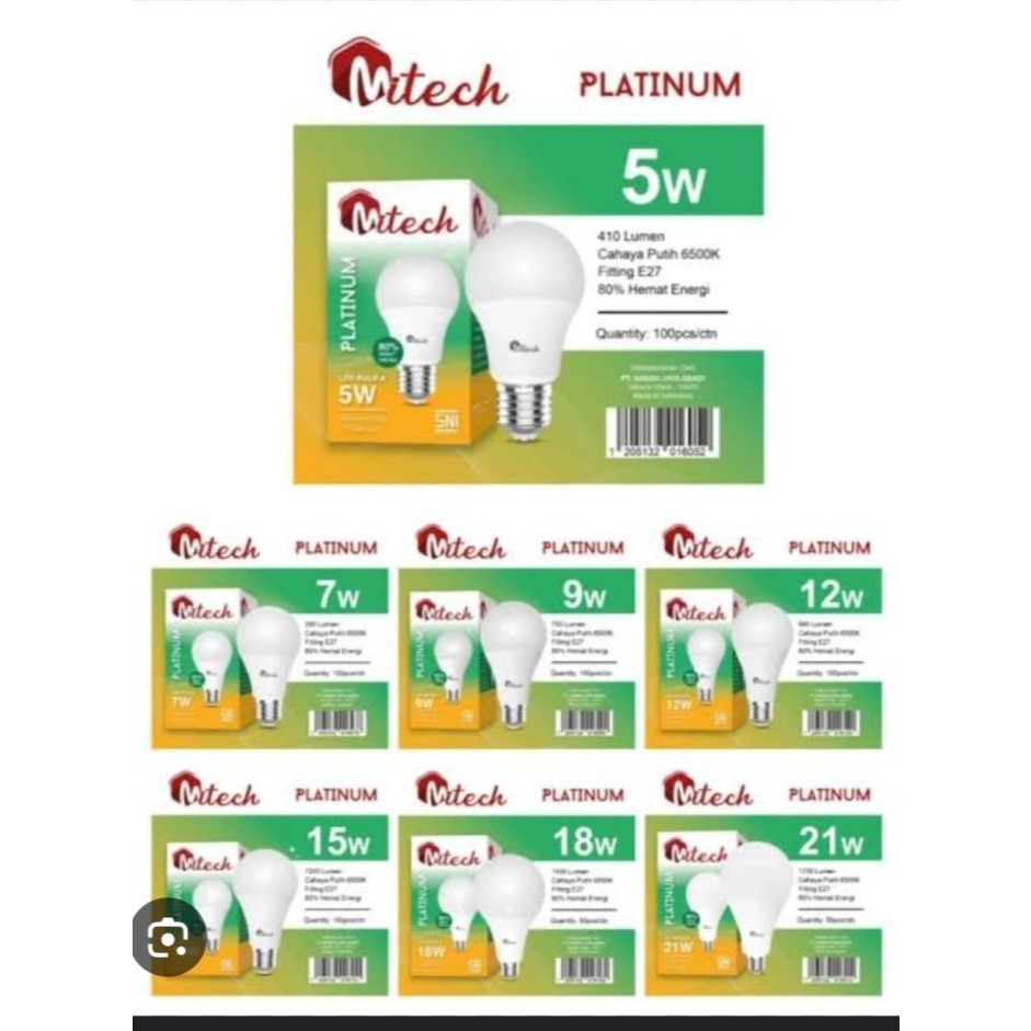 Jual Lampu Led MiTech Platinum A Bulb 5W , 7W, 9W , 12W , 15W, 18W ...