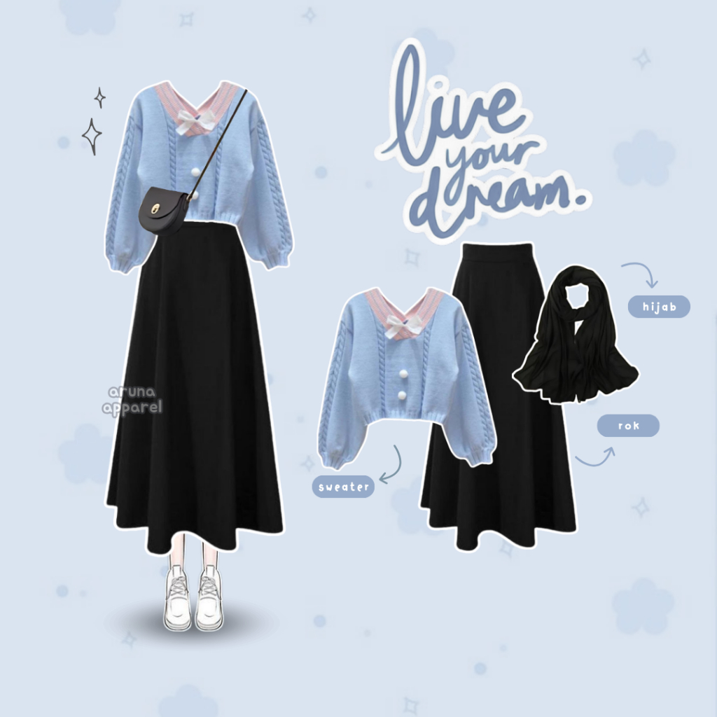 Jual 3in1 One Set Korean Style OOTD Ulzzang Outfit Remaja Kekinian One ...