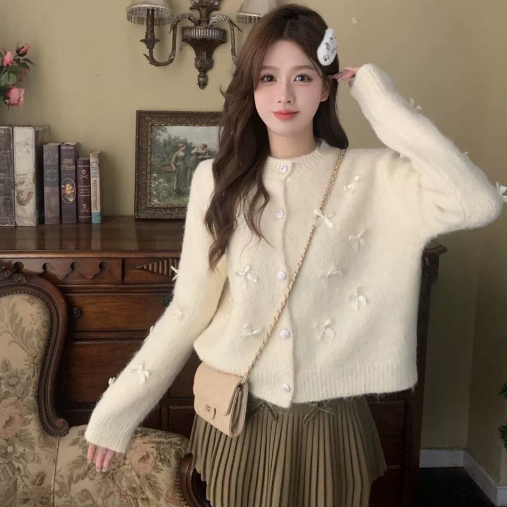 Jual Cardigan Pita Coquette Aesthetic Knitwear Rajut Simple Wol Santai ...