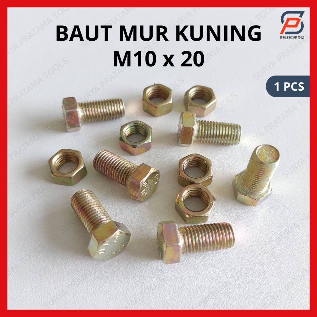 Jual Baut Mur Hexagon Kuning M10 x 20 mm Baut Hex BMK 10x20 ( Kunci 14 ) | Shopee Indonesia
