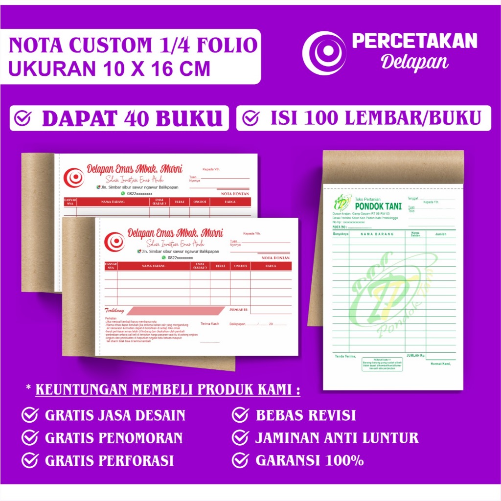 Jual PAKET 40 BUKU nota custom 2 ply 1/4 folio | Shopee Indonesia