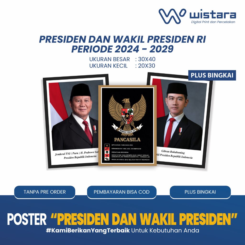 Jual Poster Foto Presiden dan Wakil Presiden 2024-2029 Prabowo Gibran | Shopee Indonesia