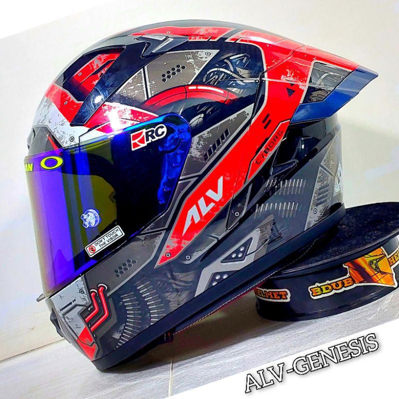 Jual HELM ALV GENESIS MOTIF CIBORG BLACK RED SINGLE VISOR | Shopee ...