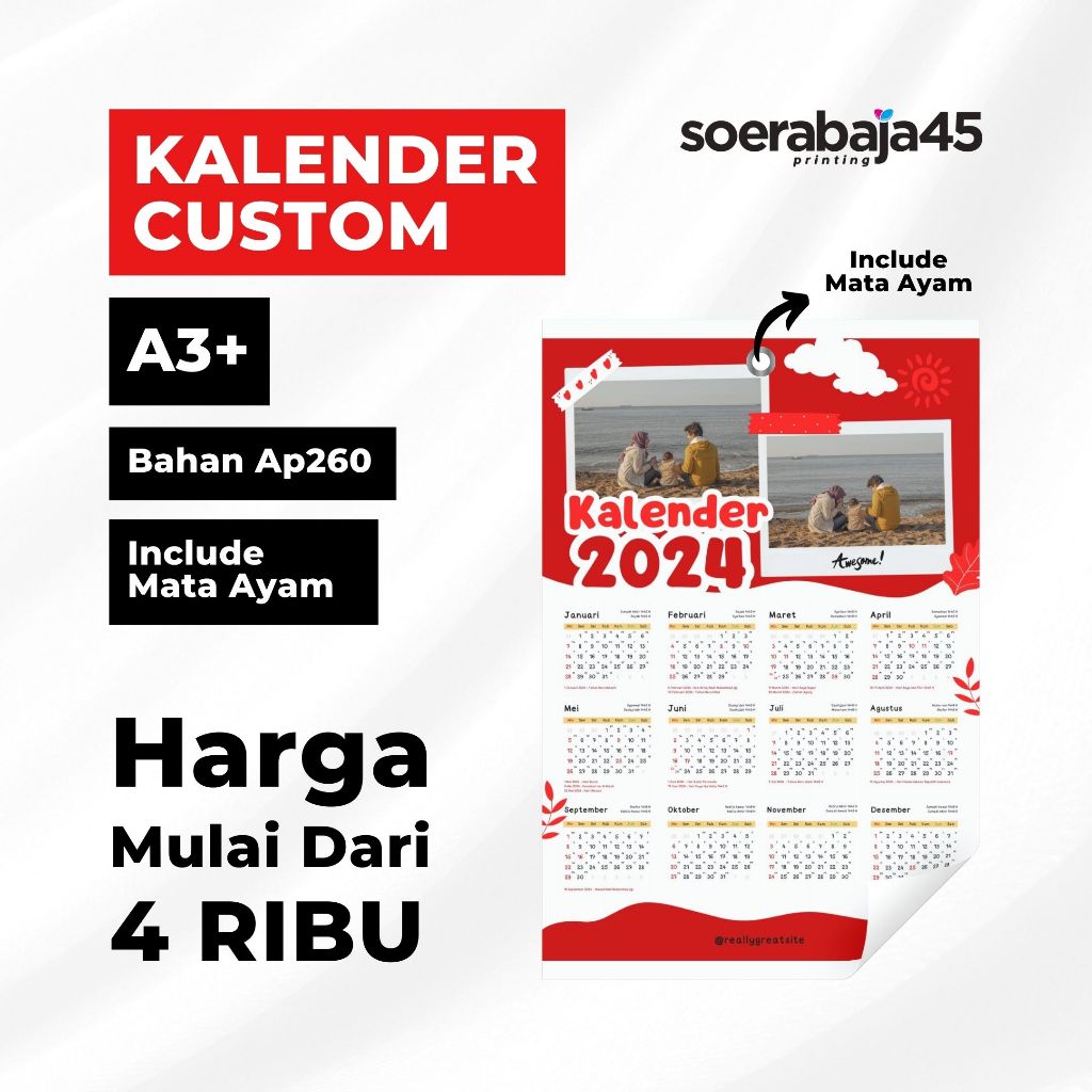 Jual Kalender Dinding A3+ Custom | Finishing Mata Ayam | Kalender ...