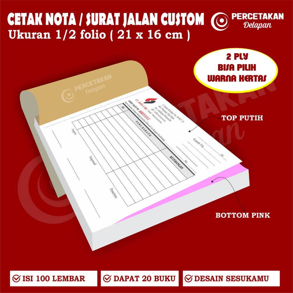 Jual PAKET 20 BUKU cetak Nota custom 2 ply 1/2 FOLIO / 2 Rangkap | Shopee Indonesia