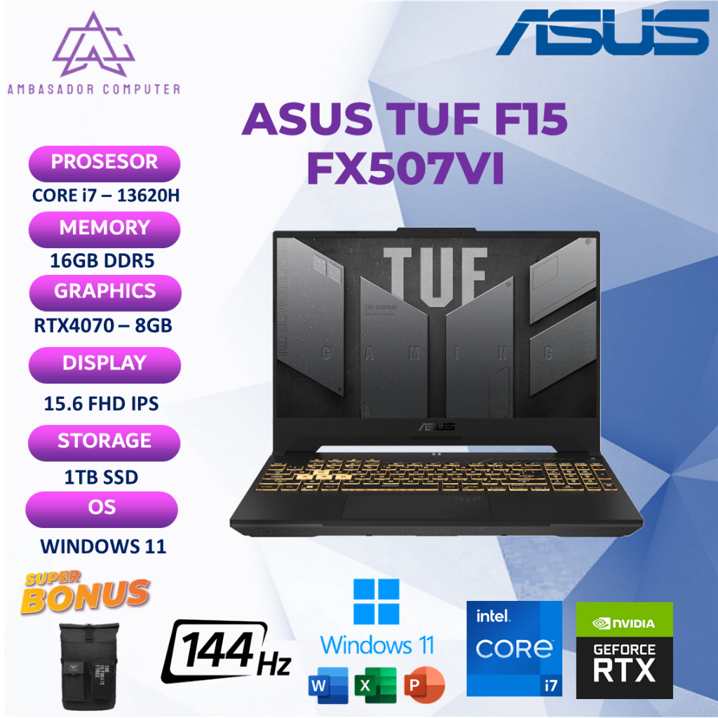 Jual Asus TUF F15 FX507VI i7 13650H RTX4070 8GB 16GB 1TB Windows11+OHS ...