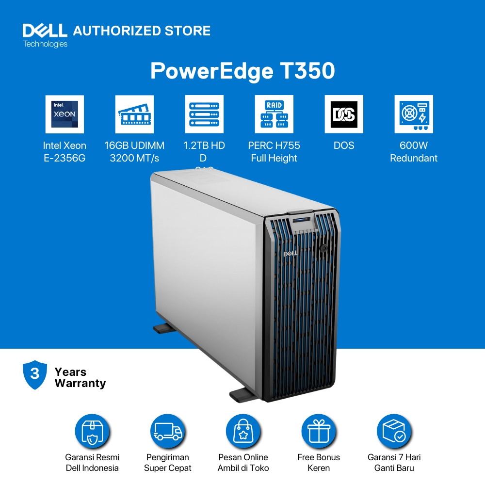 Jual Dell PowerEdge T350 Server [E-2356G-16GB-1.2TB-DOS-3YR] DELL ...