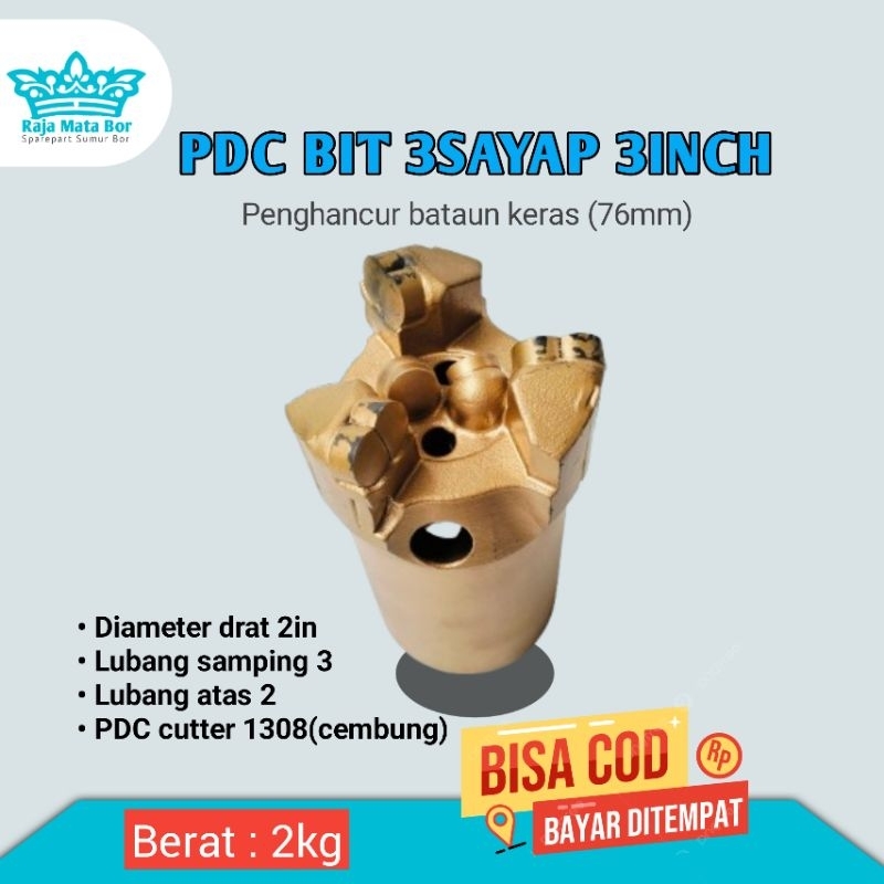 Jual Mata Bor Sumur Tembus Batu/mata pdc 3inch 3sayap 75mm/mata bor ...