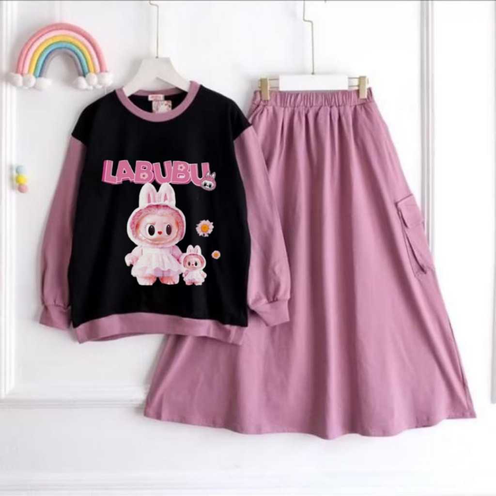 Jual Labubu set kids rok + polo bahan crinkle terbaru | Shopee Indonesia