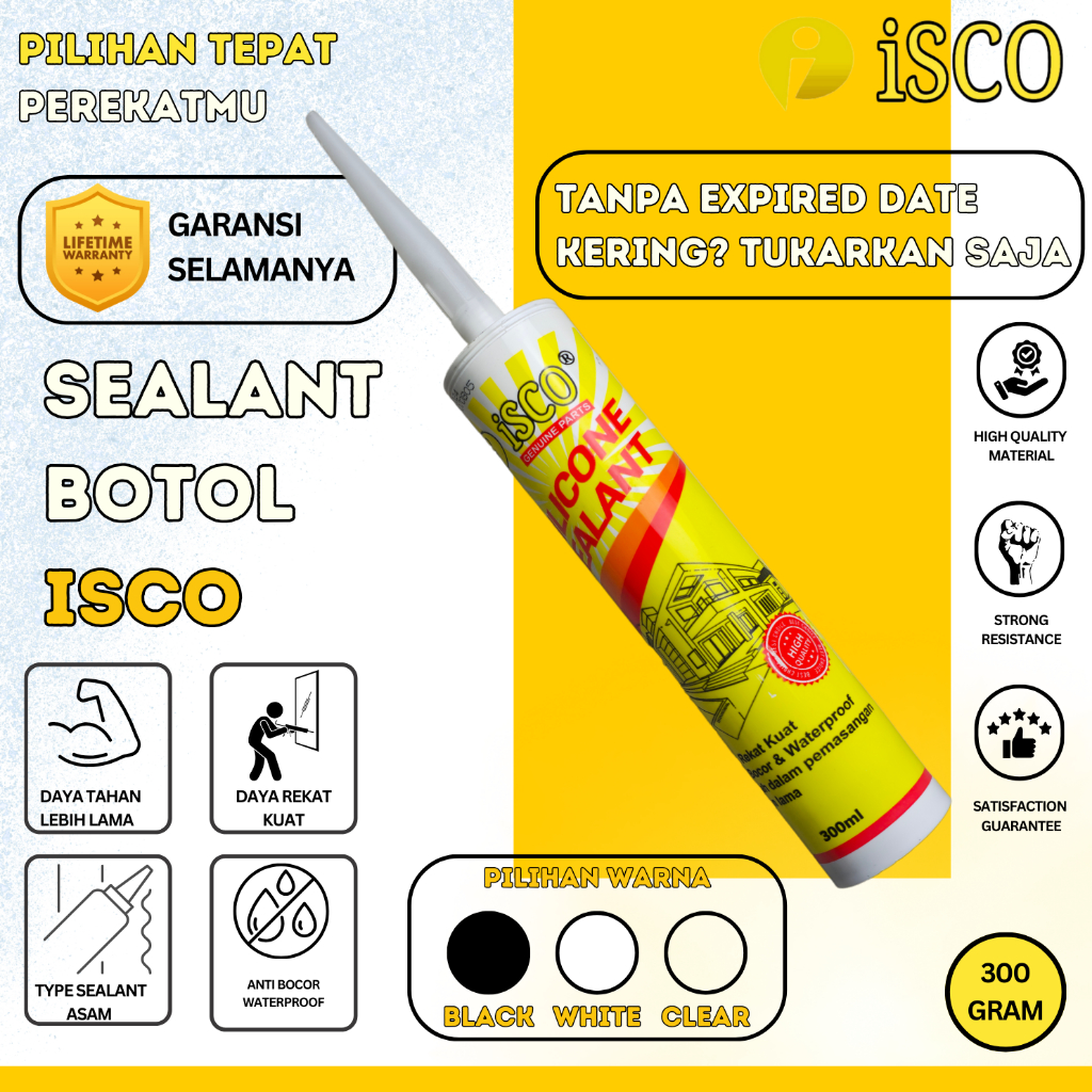 Jual Lem Sealant Tabung 300 GRAM Botol ISCO BLACK WHITE PUTIH BENING ...