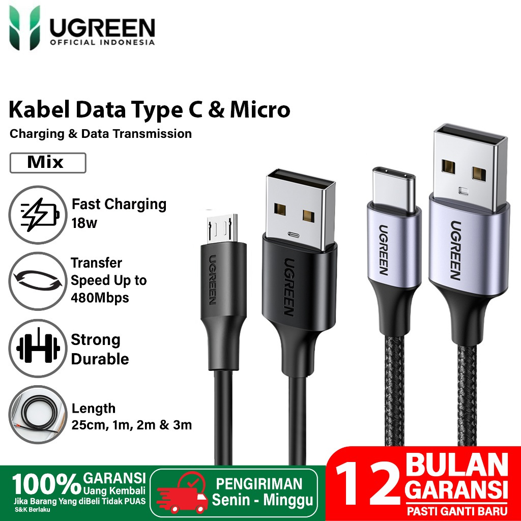 Jual UGREEN Kabel Data USB Type C & Micro Fast Charging Original Max ...