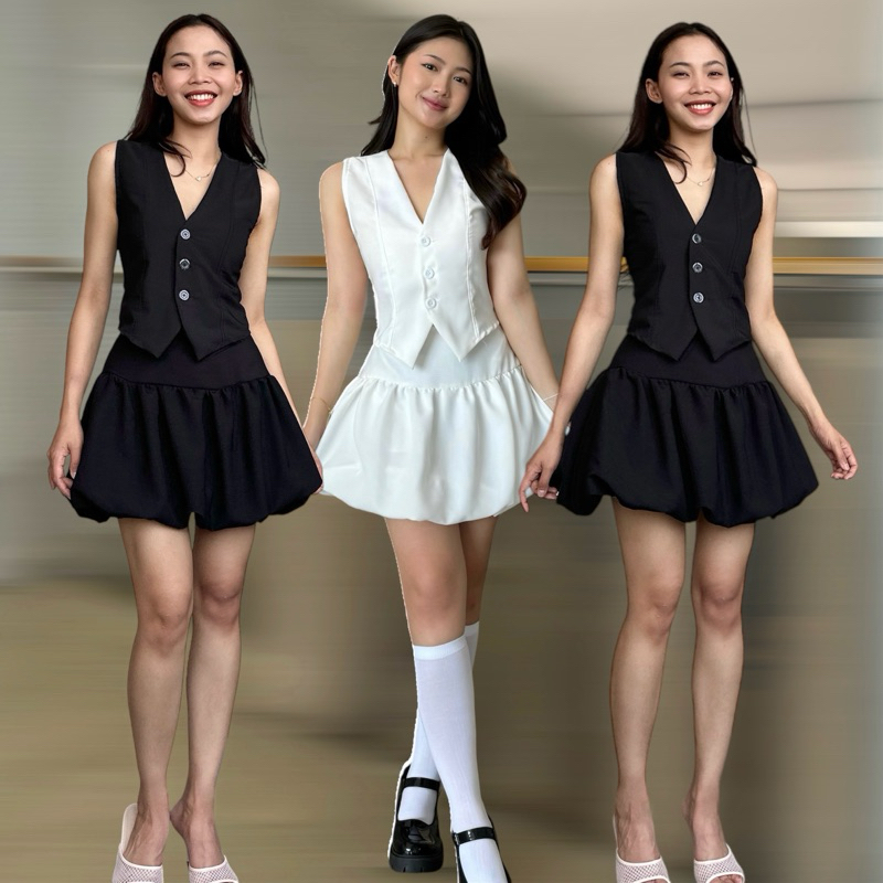 Jual ELEVENBASIC - MIA VEST SET WITH BALLOON SKIRT SKORT HIGHWAIST ...