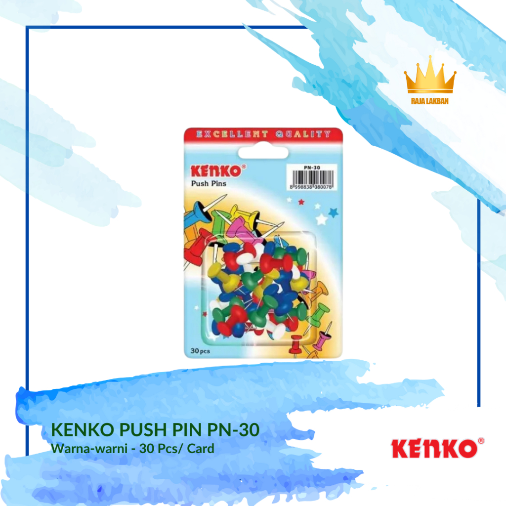 Jual Push Pins Paku Kertas Mading Kenko PN-30/ Warna-warni - Card (30 ...
