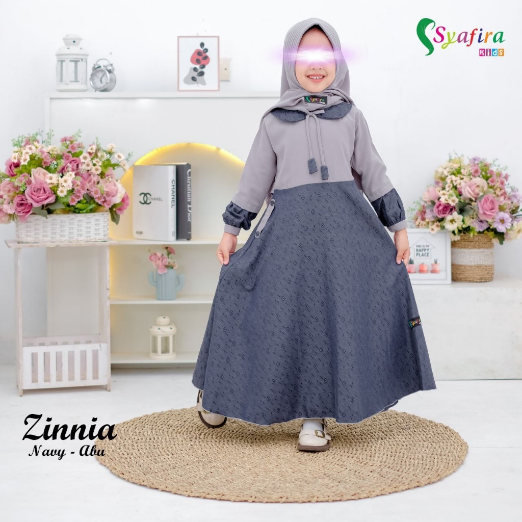 Jual Gamis Syafira Kids Zinnia Navy Mix Abu Rayon Jacquard Wolvis Set ...