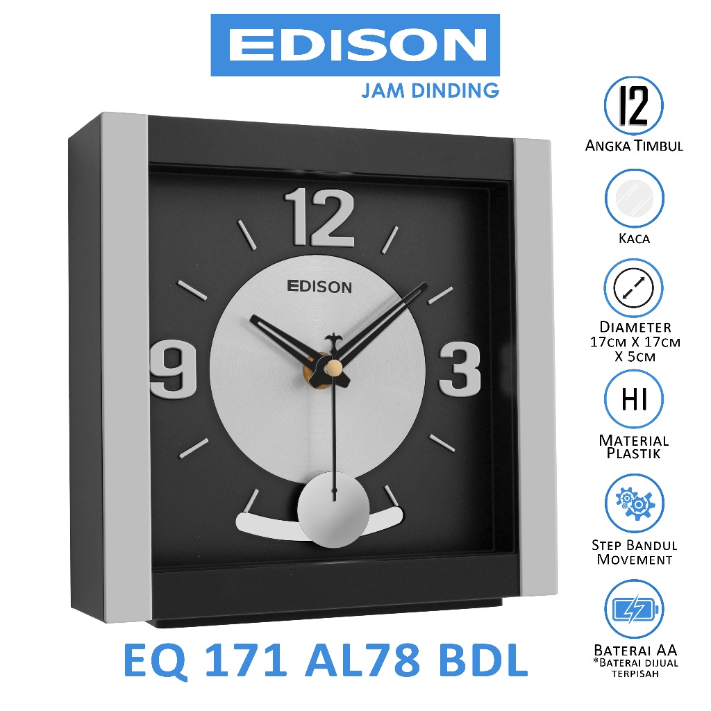 Jual Jam Dinding Jam Meja Edison Sweep Step ES EQ 171 AL78 Bandul Timbul Ukuran 200mm 20cm ...