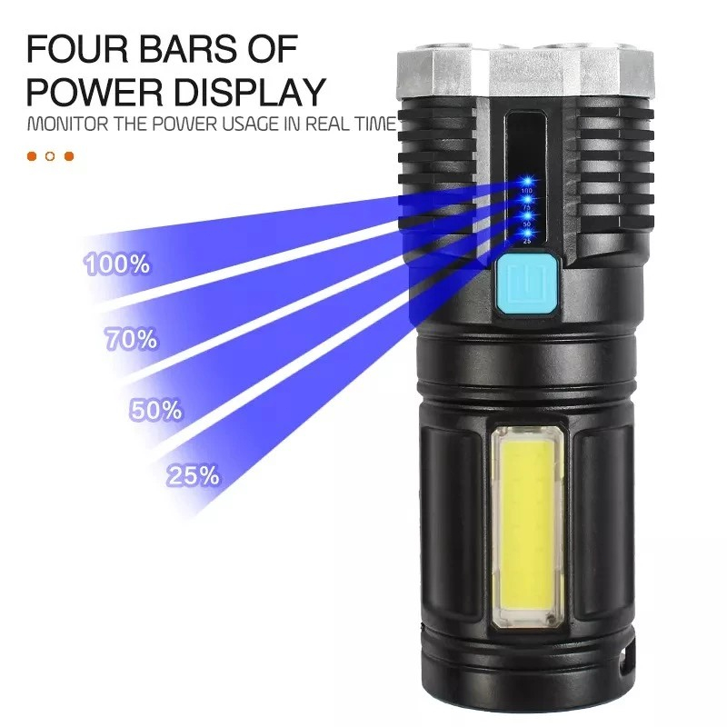 Jual Senter 4 LED Super Terang COB Light 4 Mode Senter LED Jarak Jauh ...